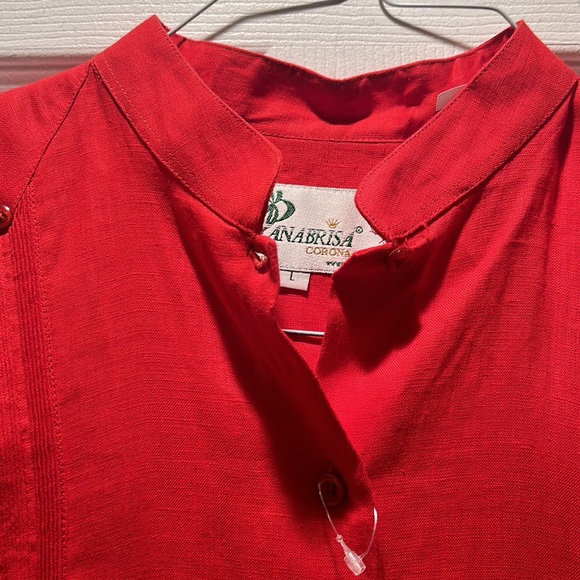 Tops | Guayabera Panabrisa Corona Red Long Down L Size | Poshmark